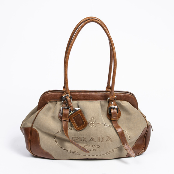 Prada | Bags | Prada Antik Frame Bag In Beigebrown Jacquard Canvas ...